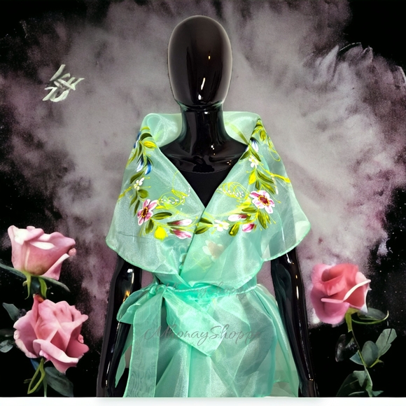 Handmade | Accessories | Mintgreen2 Modern Filipiniana Handpainted Wrap ...